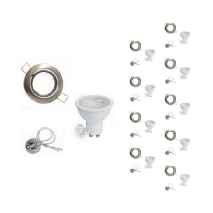 Kit Spot Led Gu10 Encastrable Orientable 8w Rond Inox Pack De 10