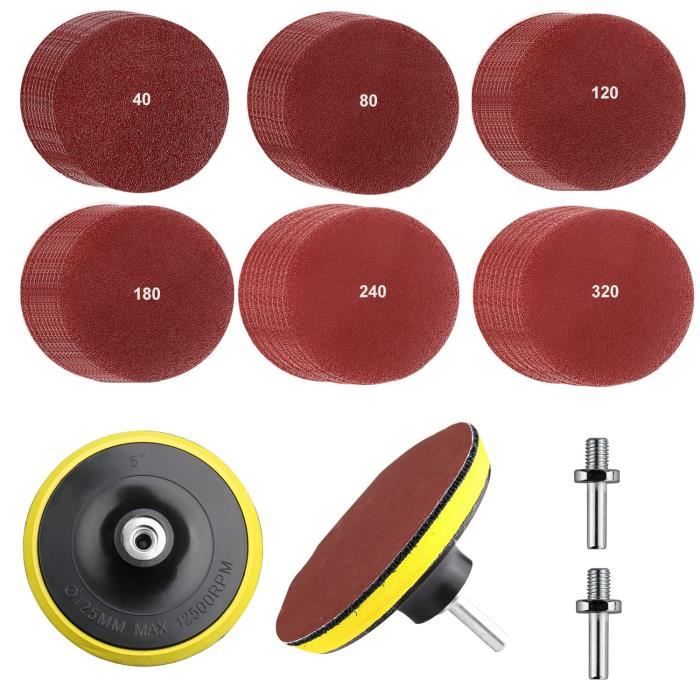60 Pièces Disque de Poncage, Papier Abrasif 40-80-120-180-240-320 Grain ...