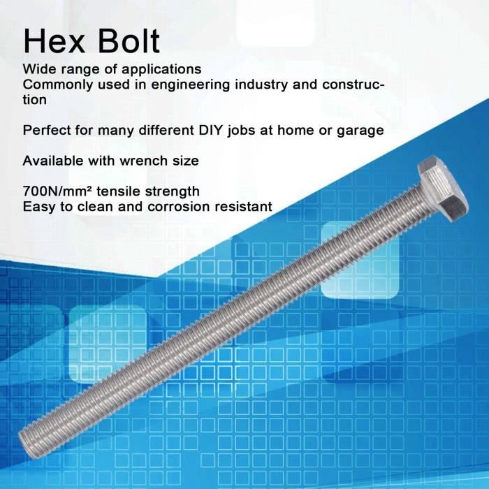 20 pièces boulon hexagonal vis de réglage à filetage grossier boulons entièrement filetés A2 ...