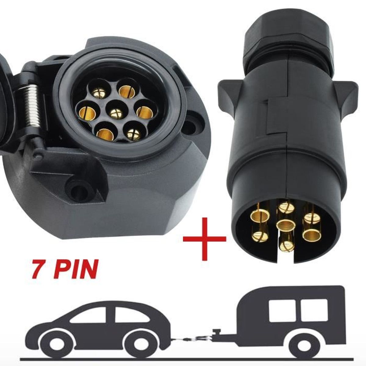 Prise de remorque 7 broches 12V + Prise femelle ronde connecteur ...