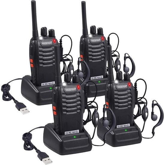 Proster 2 Paires Walkie Talkies Rechargeable 16 Canaux Talkie Walky ...