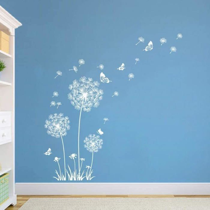 Stickers Muraux Pissenlit Blanc Autocollant Mural Chambre stickers muraux en forme de pissenlit ...