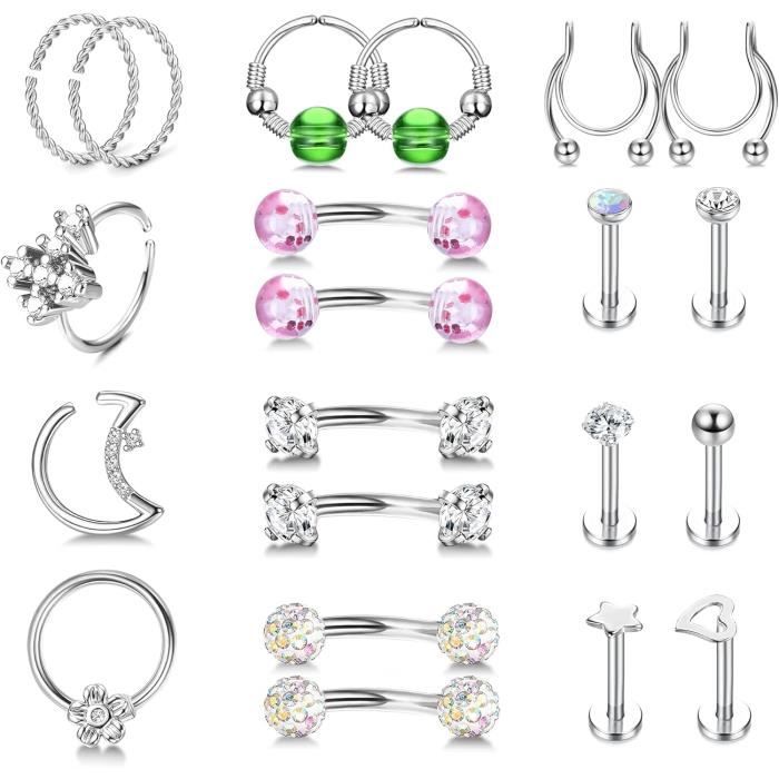 21Pcs Piercing Helix Acier Chirurgical 316L 20G Cartilage Tragus ...