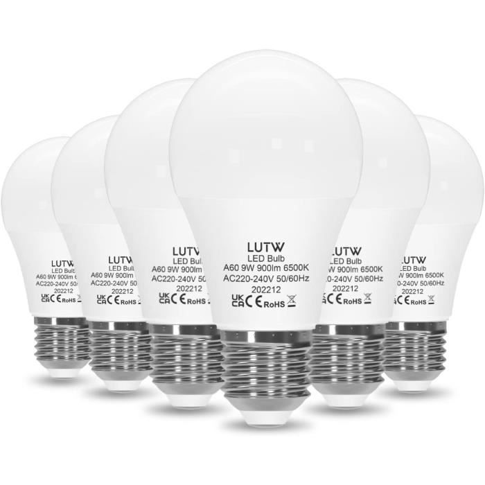 Ampoule LED E27 Blanc Froid 6500K, 9W Equivalent 60W, Ampoules LED A60 Culot Edison à Vis, 900lm ...