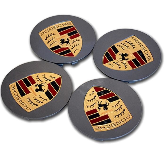 4 x centre de roue cache moyeu Porsche gris courbée 76mm logo couleur ...