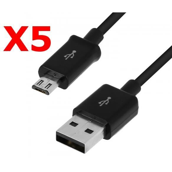 Cable Usb / Micro Usb Noir Lots de 5 Pour Samsung Sony LG Wiko Huawei ...
