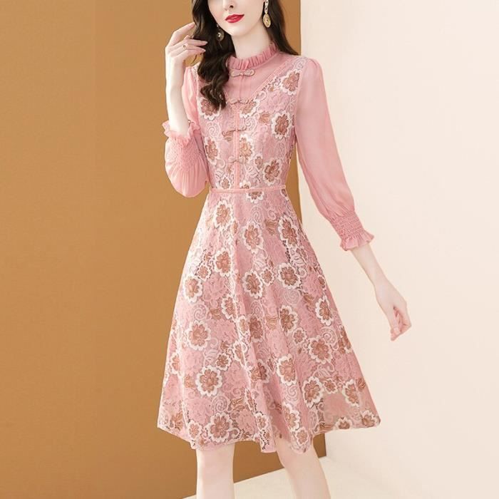 CRAZE Vintage Rose Dentelle Robe Femmes Printemps Floral Dames A-ligne ...