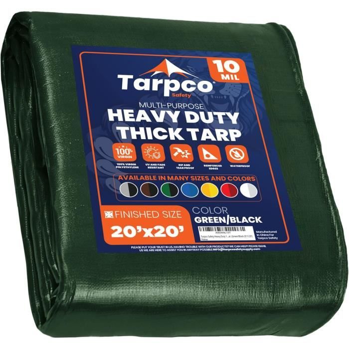 Bache De Protection Exterieur(190G-M²|20′ X 20′| 6.1M X 6.1M | Vert-Noir) 10 Mil Haute ...