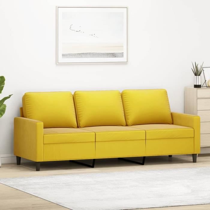 ABIL Canapé à 3 places Jaune 180 cm Velours En Stock - Cdiscount Maison