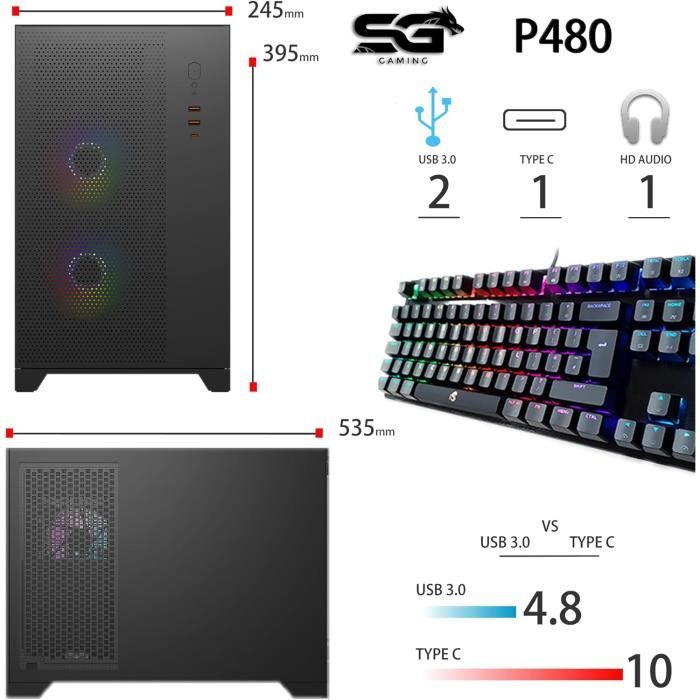 P480Mb-P Boîtier Pc Atx Rgb (4 Ventilateurs Pirate Argb,Gestion Des ...