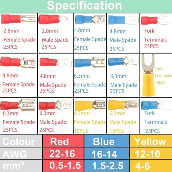 330Pcs Cosses Électriques À Sertir, 15 Sortes Cosse Electrique ...