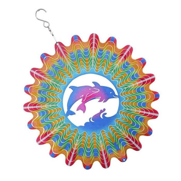 Wind Spinner Revolving Metal Dolphin 3D Wind Chime for Window Garden ...