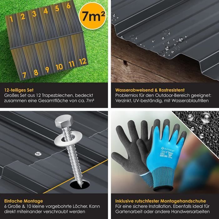 SER 12 plaques de tôle profilée trapézoïdale 129 cm x 45 cm 7 m² Tôle ...