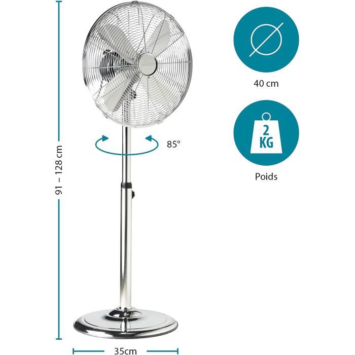 Ventilateur sur pied en métal - Diamètre 40 cm - Oscillation 85 ...