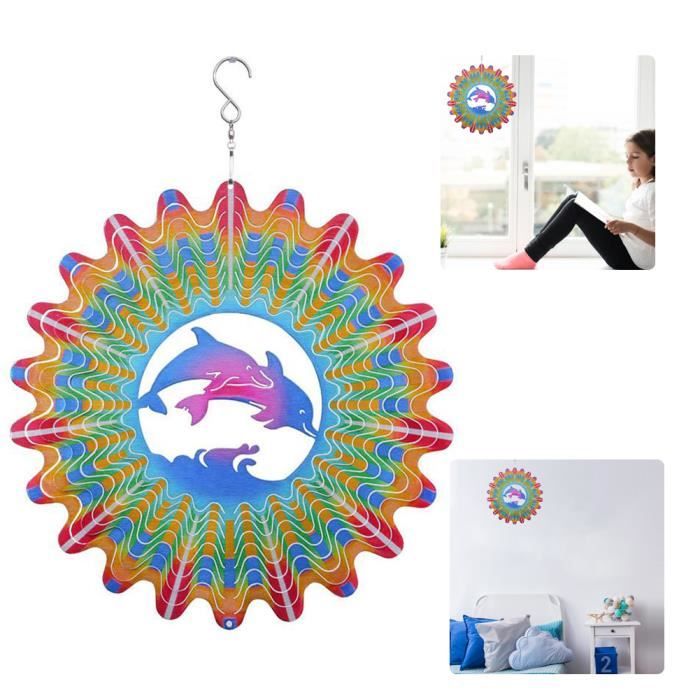 Wind Spinner Revolving Metal Dolphin 3D Wind Chime for Window Garden ...