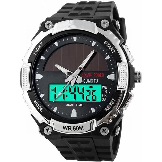 Solar Power Sport Montres Hommes 50M Imperméable Extérieur ...