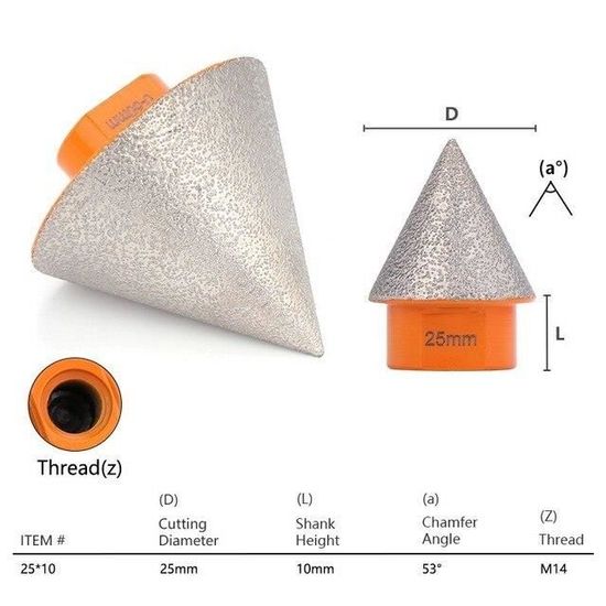 Mèches de chanfrein diamant Dia20-75mm pour coupe-carrelage, marbre et ...