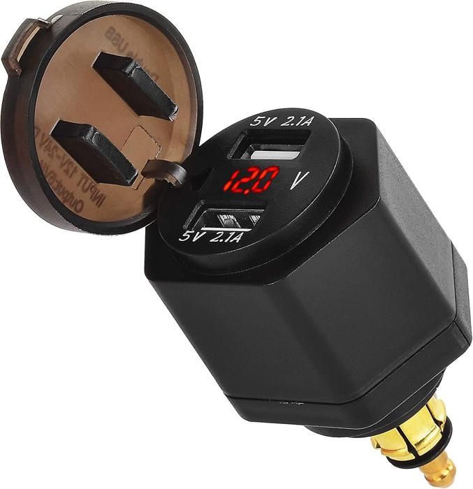 12v Motorcycle Usb Charger Dual Usd 5v 2.1a+volmeter Red Led European ...
