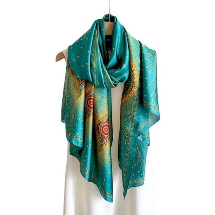 Foulard long femme 180 x 90 cm Polyester effet soie 16398 vert ...