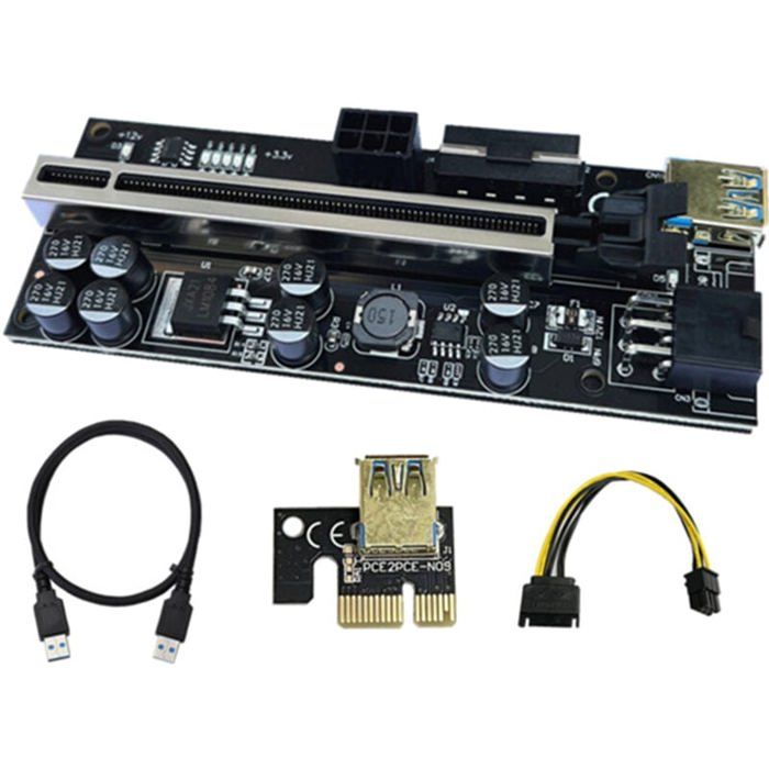 VER010S-PLUS PCI-E Riser Card 1X à 16X PCI Extender SATA 6Pin Power ...