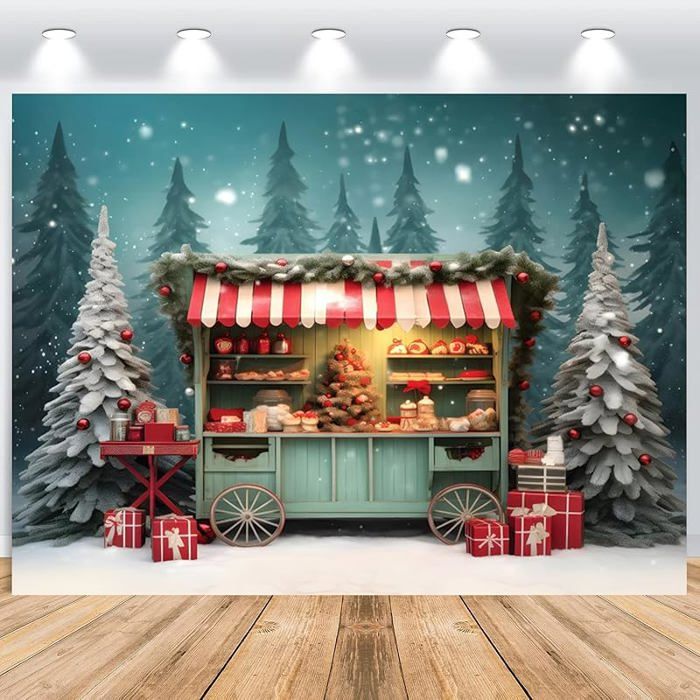 Toile de Fond de Noël 2.5x1.8m, scène de Neige Romantique Arbre de Noël ...