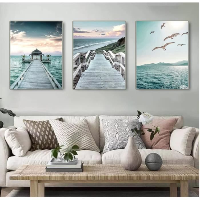 Lot de 3 posters Plage et mer - Décoration murale pour chambre à ...