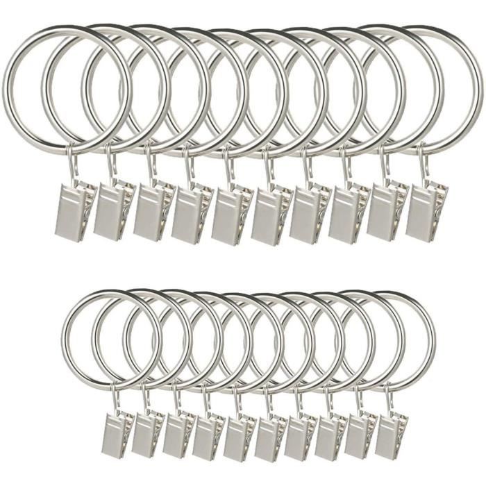 Lot de 40 anneaux de tringles à rideau à suspendre – Diamètre intérieur de 30 et 38 mmargenté ...