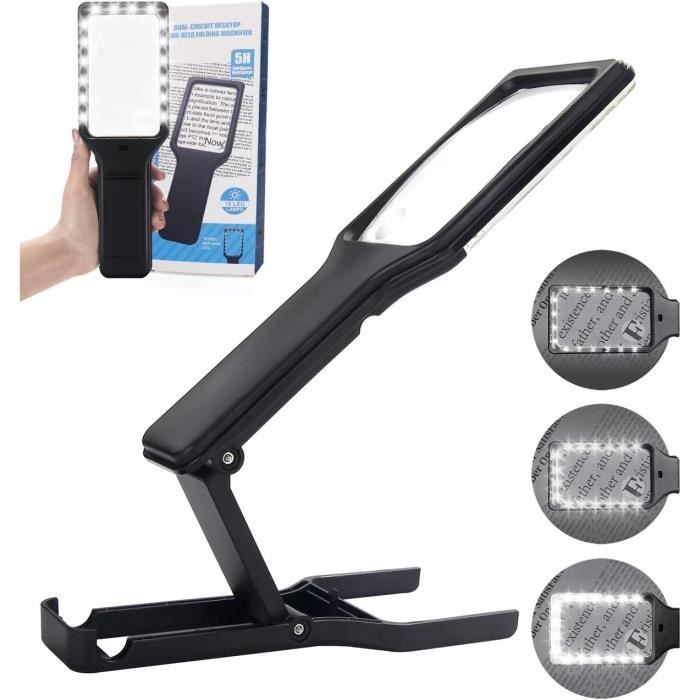 Loupe Avec Lumière Et Support 5X 10X, 16 Led Éclairée Loupe Pour La Lecture, Grande Loupe ...