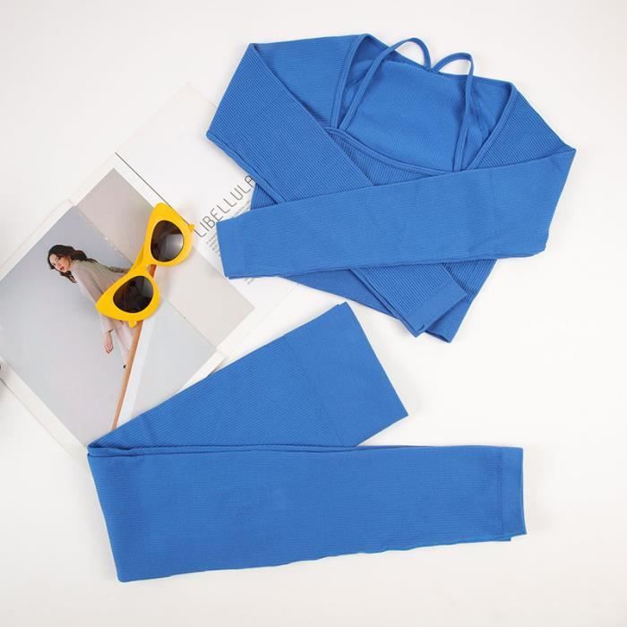 Ensemble De Yoga Sans Couture Pour Femme Chrleisure Blue Set1[b