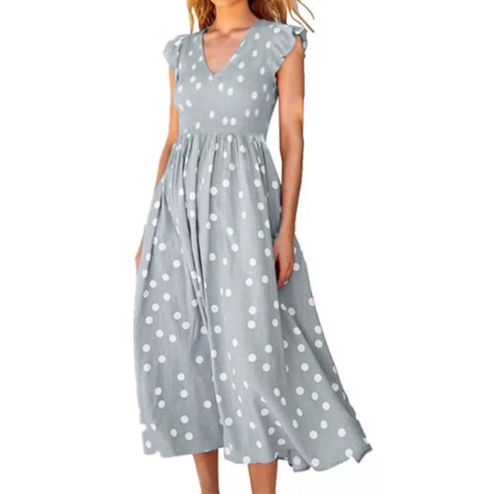 ROBE Robe dété Dot Imprimer Contraste Contraste Couleur Vol Vol V Robe ...