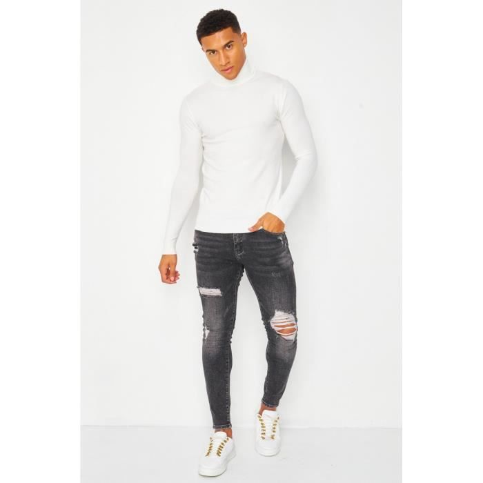 Pull col roulé blanc uni Blanc - Cdiscount Prêt-à-Porter