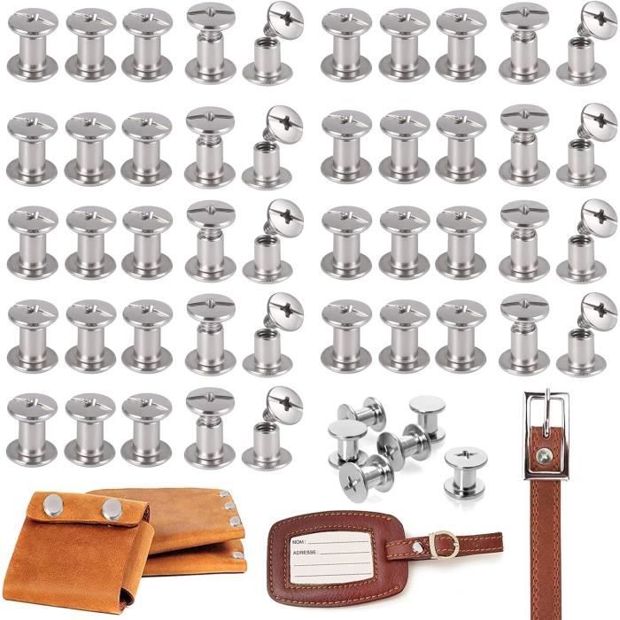 100 Pièce Vis De Reliure Rivets, Rivets pour Cuir à Frapper, Vis à Tête ...