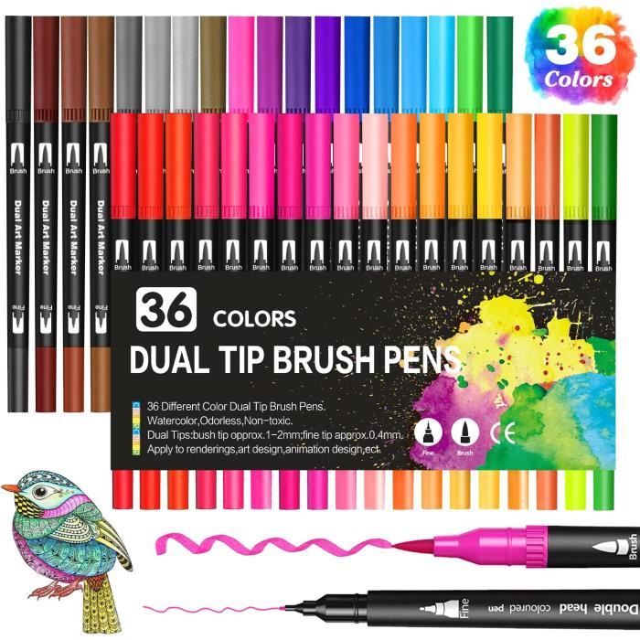 KAZATE Feutres Coloriage Adulte, 36 Couleurs Feutre Double Pointe ...