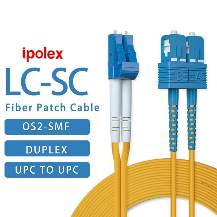 LC à SC Câble Fibre Optique 3m, OS2 Monomode Duplex 9-125 Câble Patch ...