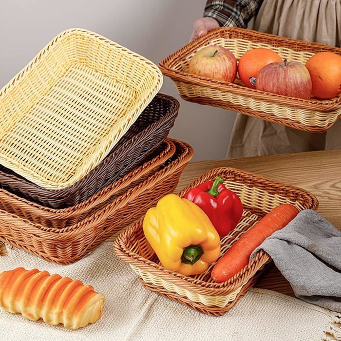 Panier À Pain Rectangle Tissé En Osier Fruits Serviettes Paniers De ...