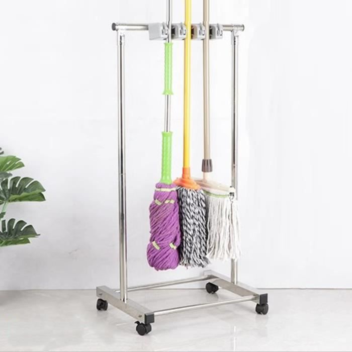Support pour Vadrouille et Balai - EJ.LIFE - Inox - Mobile avec ...