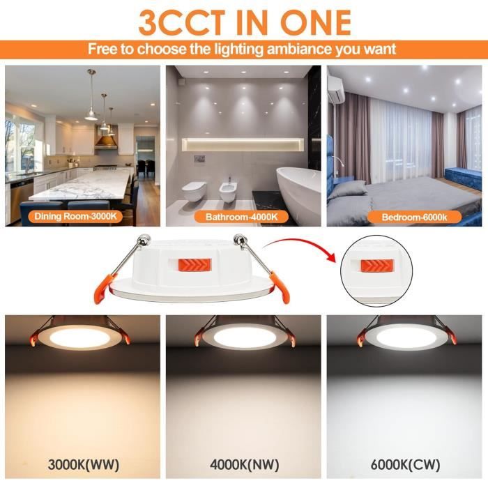 Spot Led Encastrable Extra Plat Dimmable Ip44 Spot Etanche Salle De Bain, Blanc Chaud 3000K ...