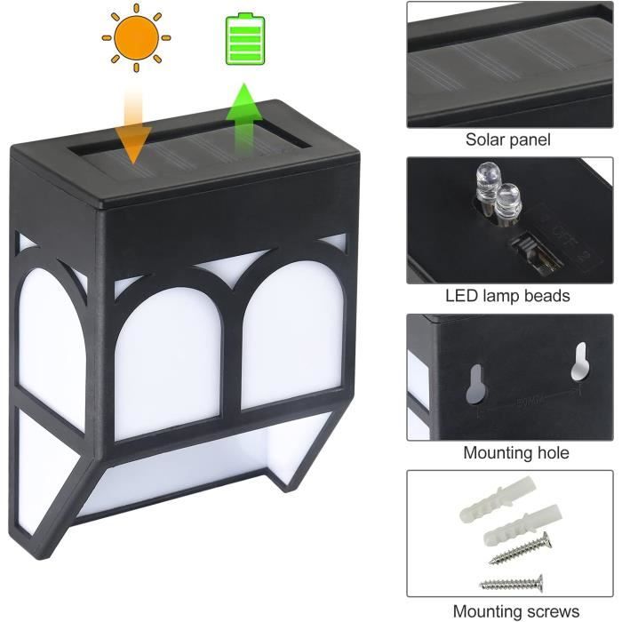 Lot De 2 Lampes Solaires Extérieures Pour Clôture, Appliques Murales Solaires À Led, Étanches 2 ...