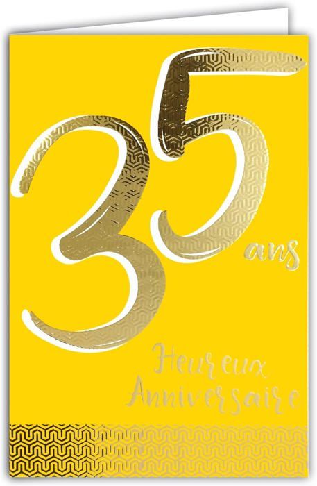 Carte Anniversaire 35 ans en Or Doré Brillant en Relief Texturé pour ...
