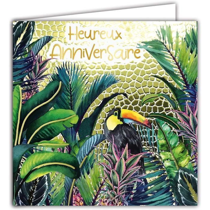 22059 Carte Carrée Heureux Anniversaire Oiseau Toucan Sur Fond Or Doré Brillant Texturé Effet ...