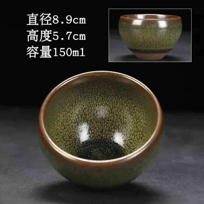 Tasses à thé,Jianzhan vert perdrix spot Jianyang minerai glacé fer pneu fait main bol à thé four ...