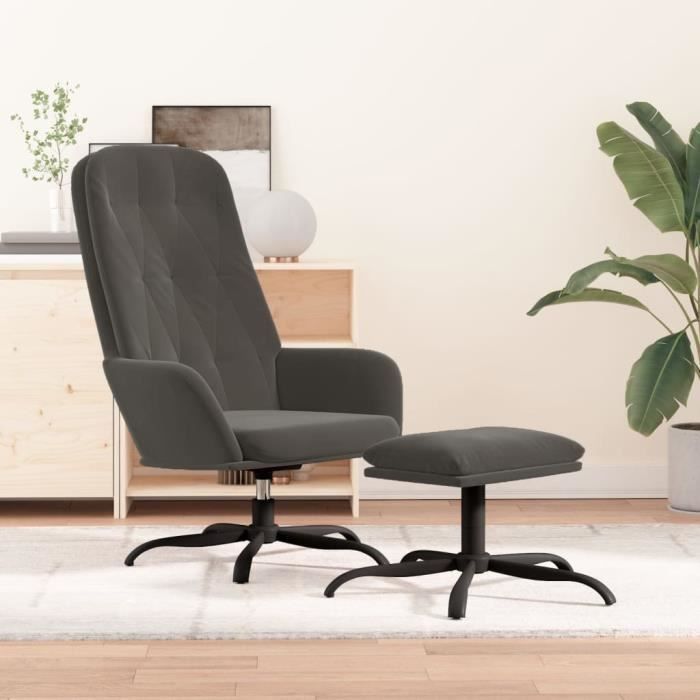 Drfeify Chaise de relaxation avec repose-pied Gris foncé Velours ...