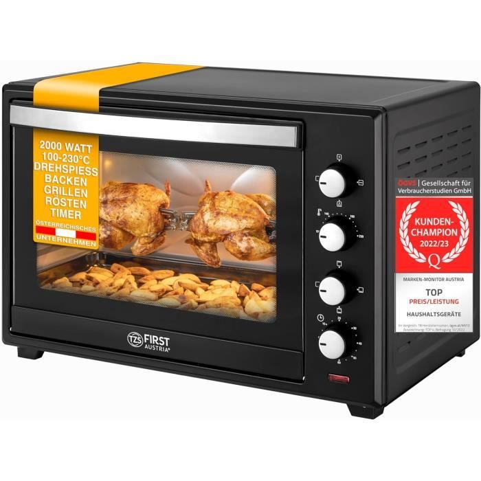 Mini Four Electrique 60L, Four À Convection 2000W, Avec Minuteur 0-60 Min, Grille Et Plaque De ...