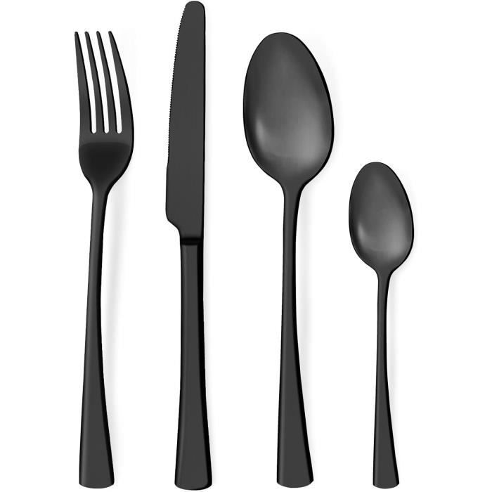 Set Couverts De Table Noir 6 Personnes, Ensemble De Couverts Inox 24 Pièces, Comprend Des ...
