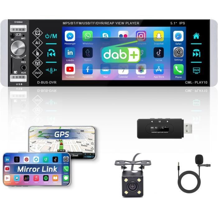 Dab-Dab+ Autoradio 1 Din Bluetooth Ecran Tactile, 5,1 Pouces Écran Tactile Poste Radio Voiture ...