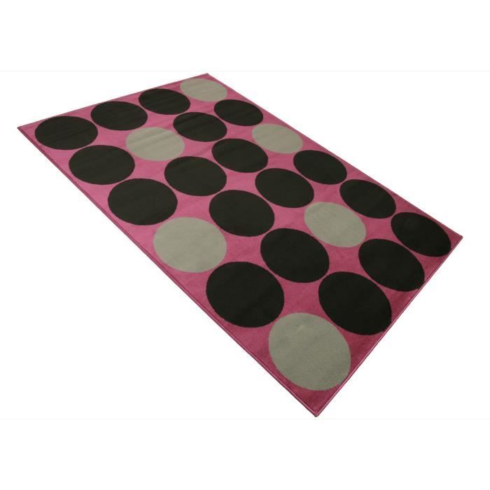 Tapis salon RETRO MODERNE rose rond noir UNIVERSOL - Cdiscount Maison
