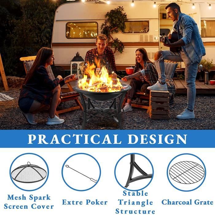 Brasero Exterieur Ø57*50 cm, Brasero de Jardin, Brasero Terrasse, avec ...