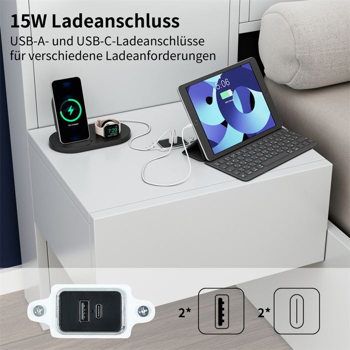 DRIPEX Lit double en bois 180*200cm avec prises USB,horloge ...