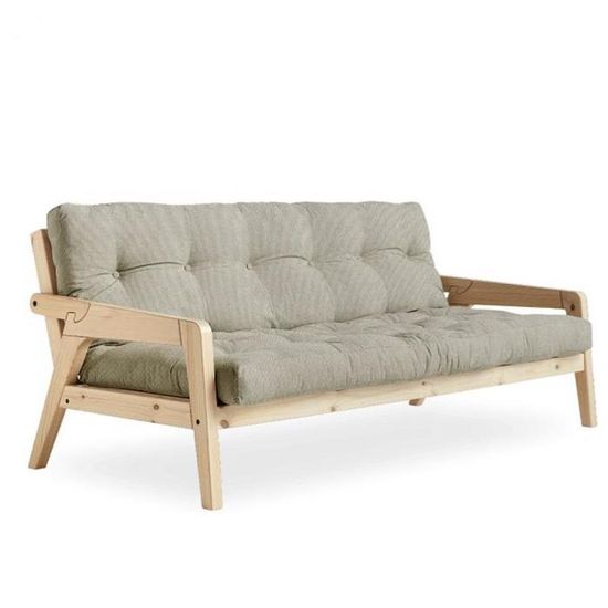 Canapé convertible futon GRAB pin naturel tissu lin couchage 130 cm ...