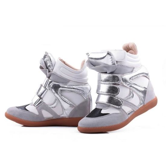 Baskets Compensées Femme Gris Blanc Gris Blanc - Cdiscount Chaussures